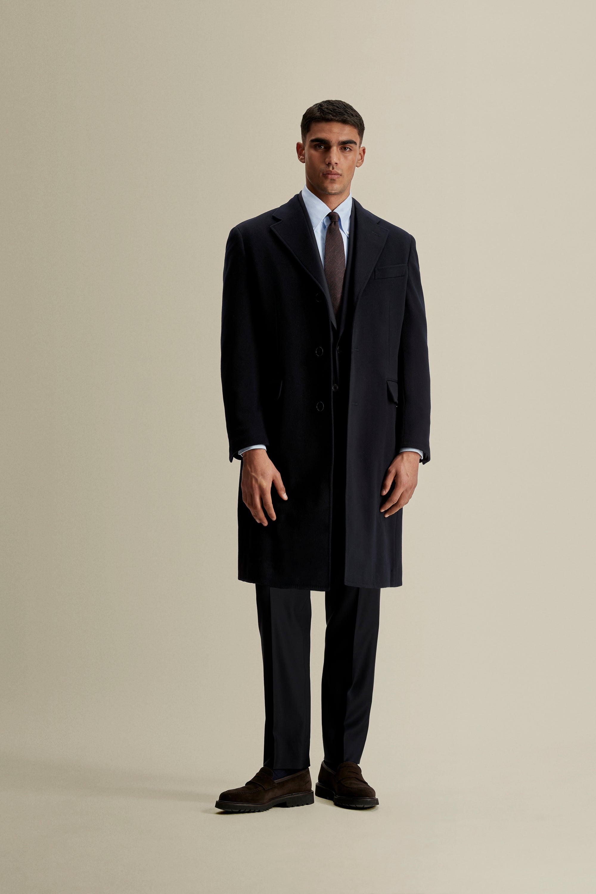 Men's Navy Single Breasted Wool Cashmere Overcoat – Thom Sweeney