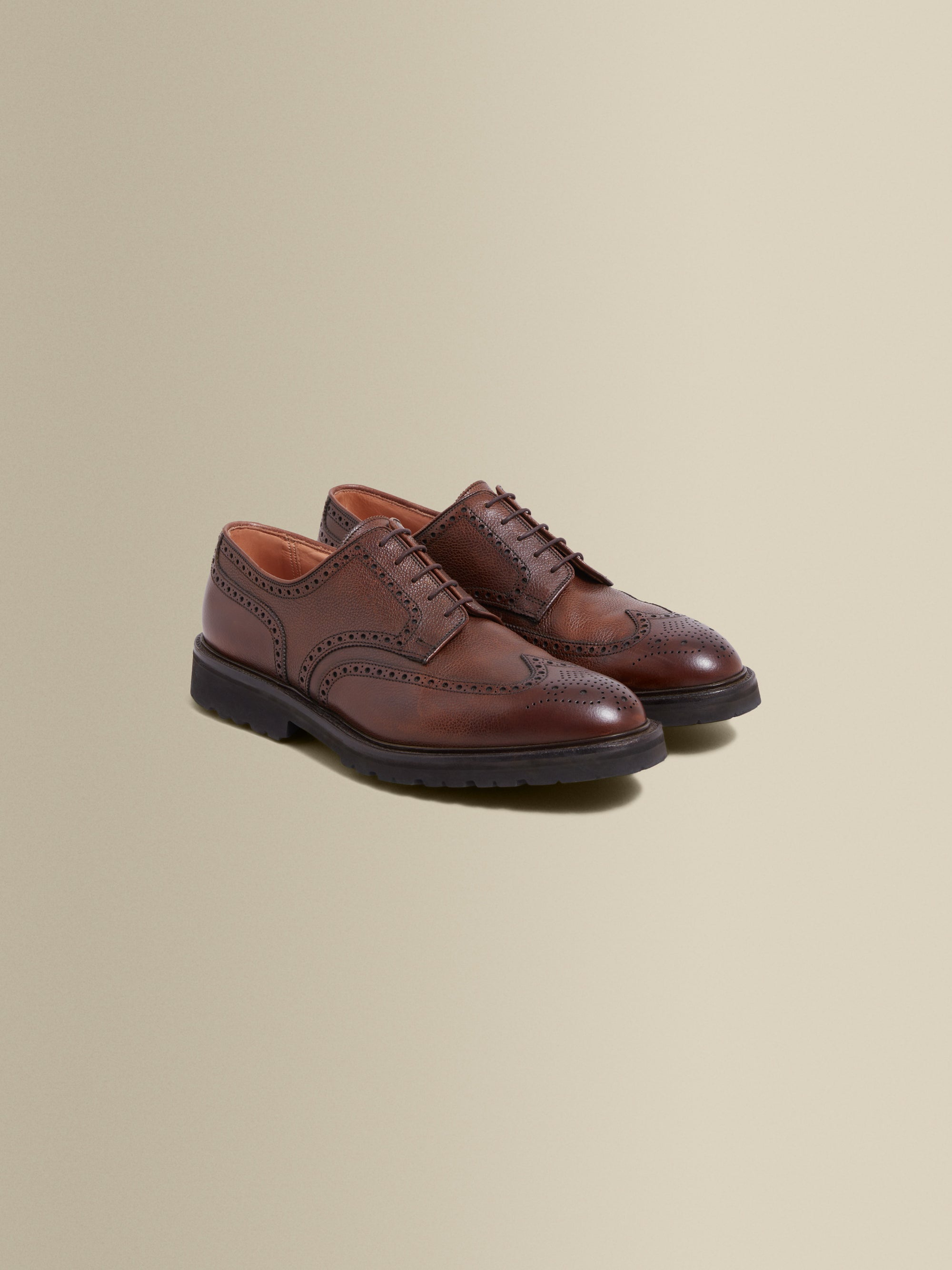 Men's Dark Brown Pebble Grain Leather Brogue Shoes – Thom Sweeney