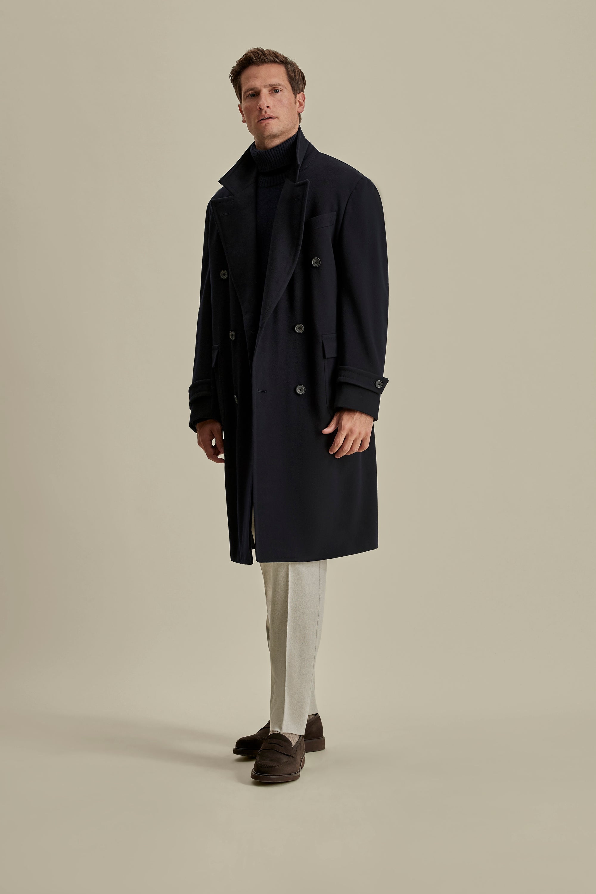 Men's Navy Double Breasted Wool Cashmere Overcoat – Thom Sweeney