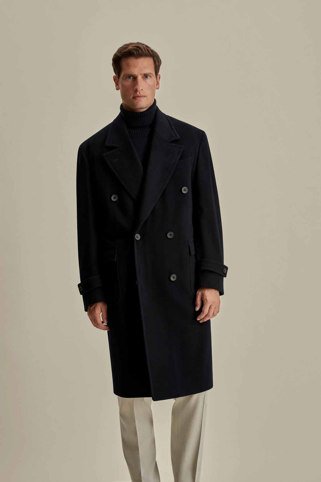 Men's Navy Double Breasted Wool Cashmere Overcoat – Thom Sweeney